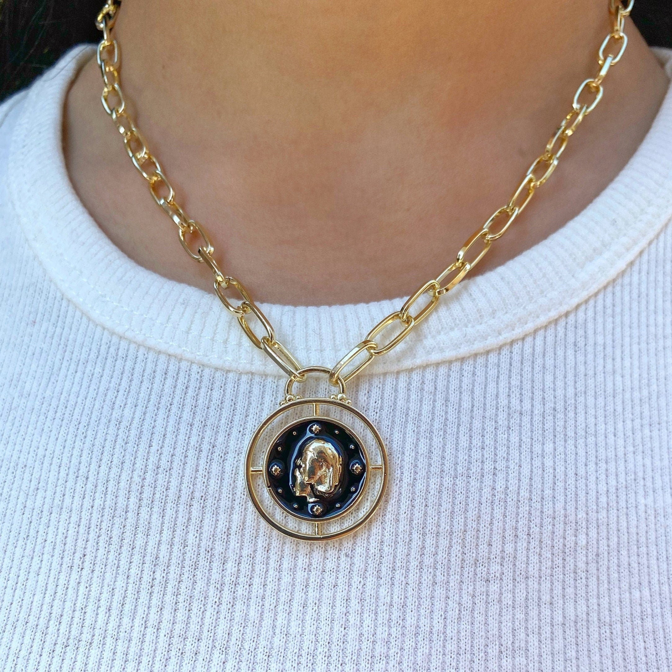 Gemini Zodiac Sign Medallion Gold Coin Necklace • Twins Rising Star ...