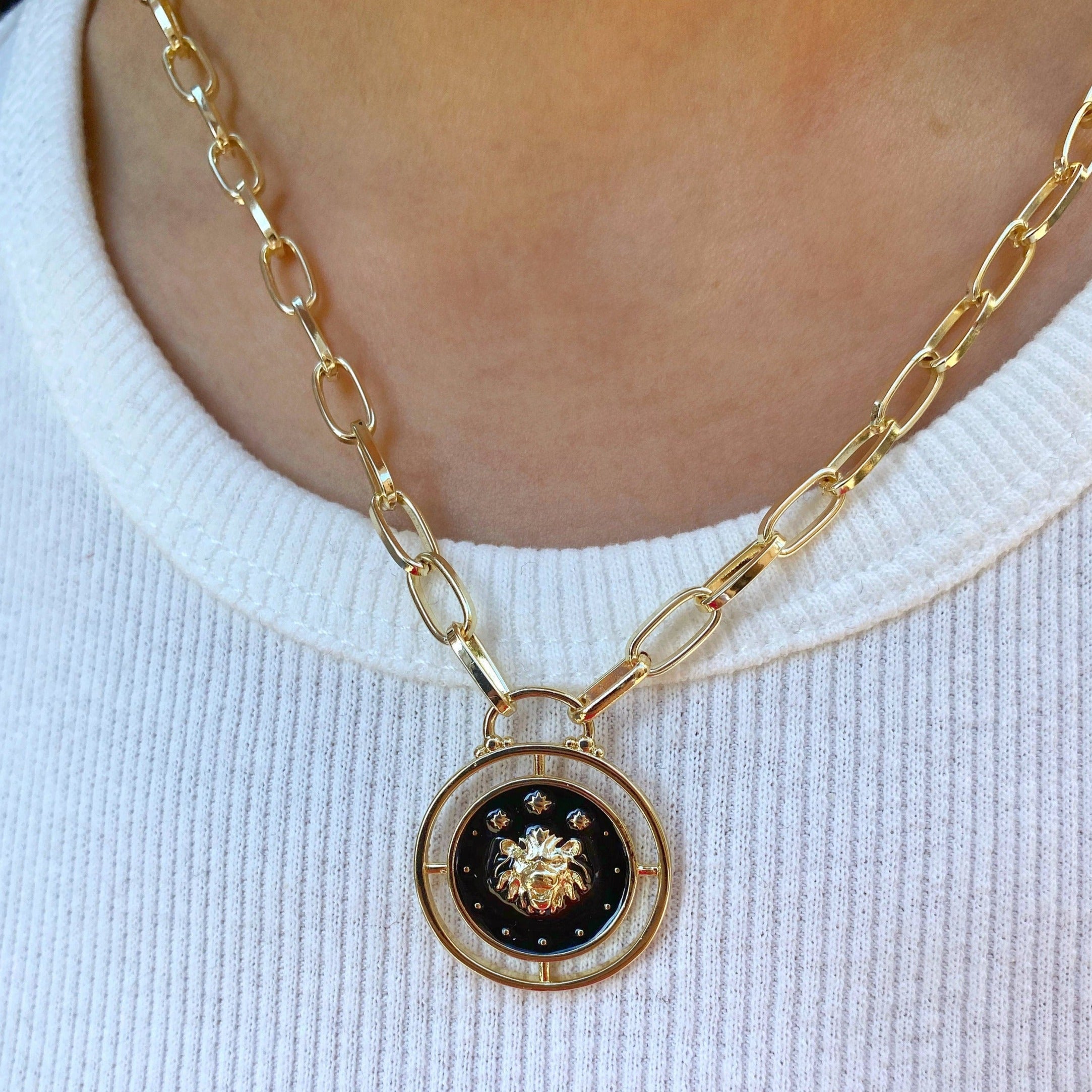 Leo Zodiac Sign Medallion Coin Necklace • Constellation Celestial ...